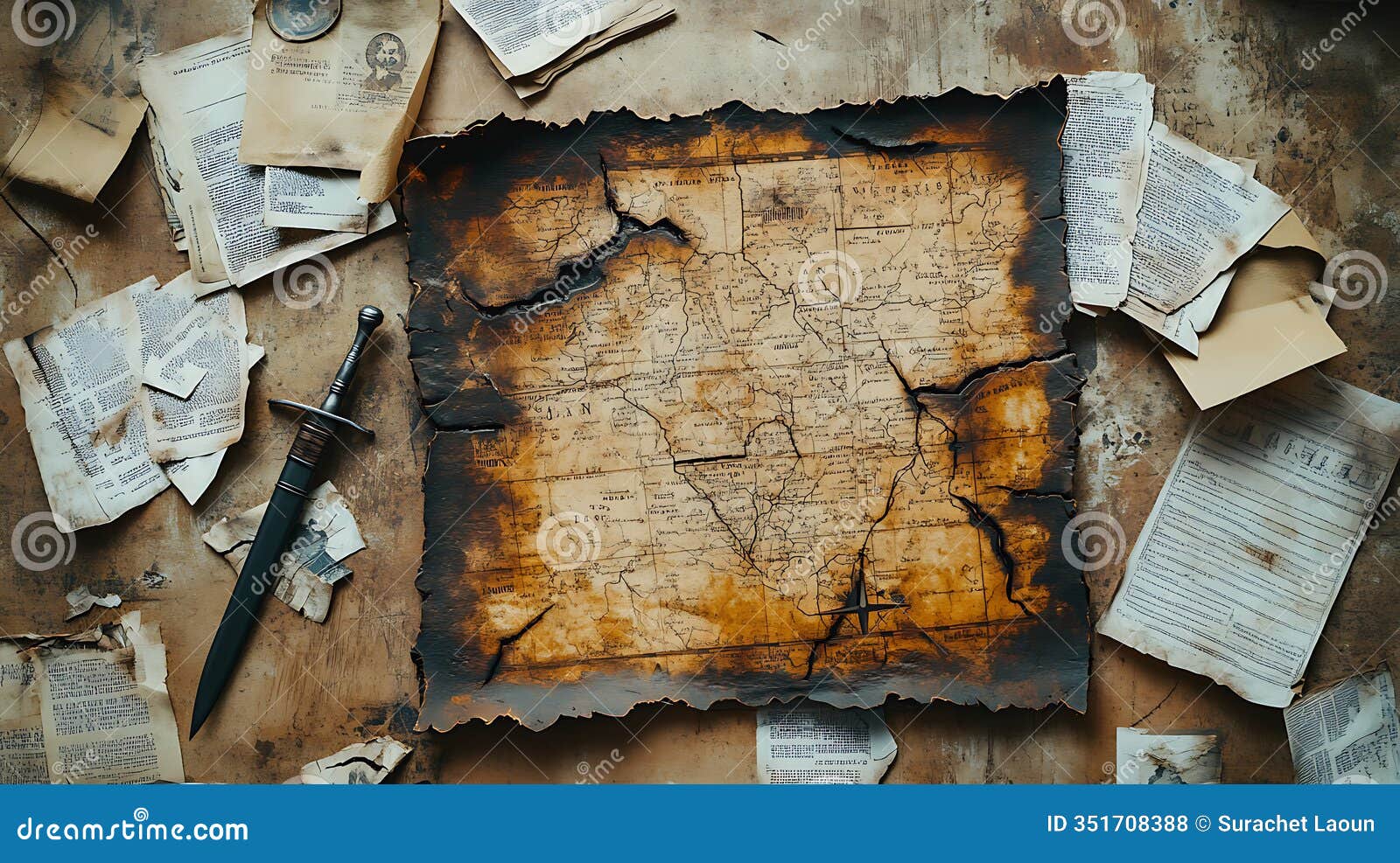 Old Treasure Map With Burned, Edges On White Stock Photo ...