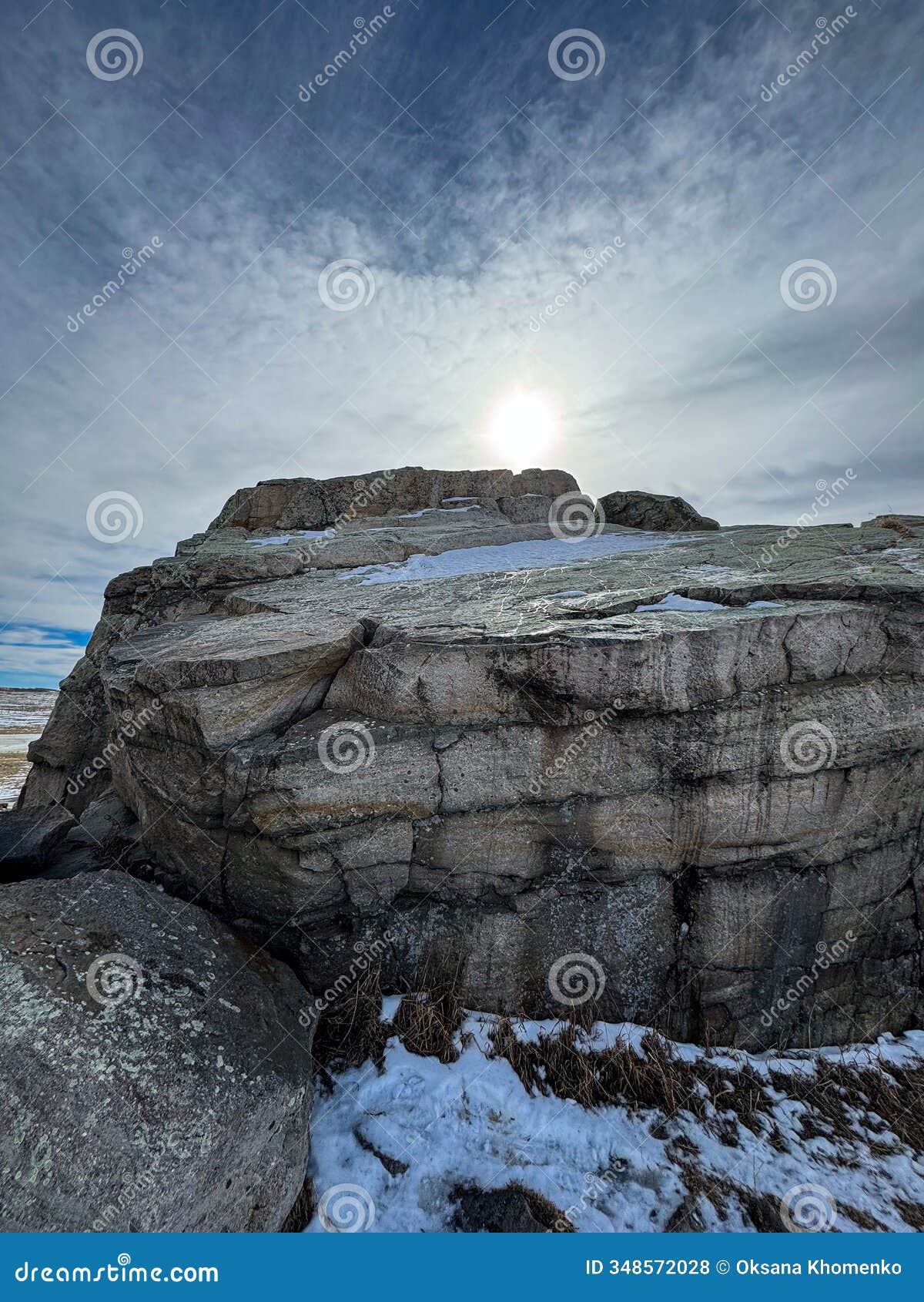 Sunlit winter rocks stock photo. Image of serene, rugged - 348572028