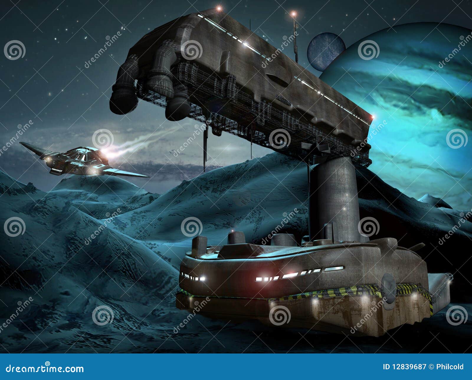 Ruimte Basis Op Bevroren Planeet Stock Illustratie - Illustration of ...