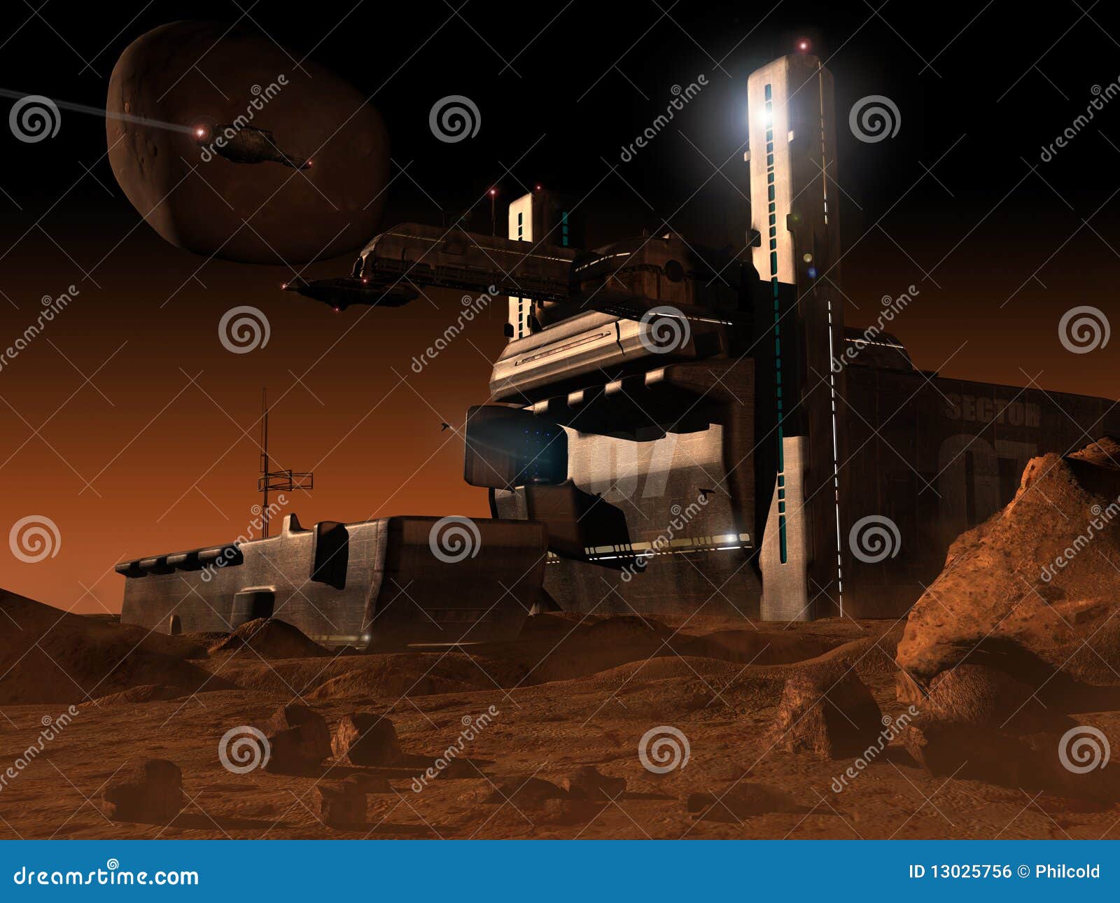 Ruimte Basis Op Planeet Mars Stock Illustratie - Illustration of fobos ...