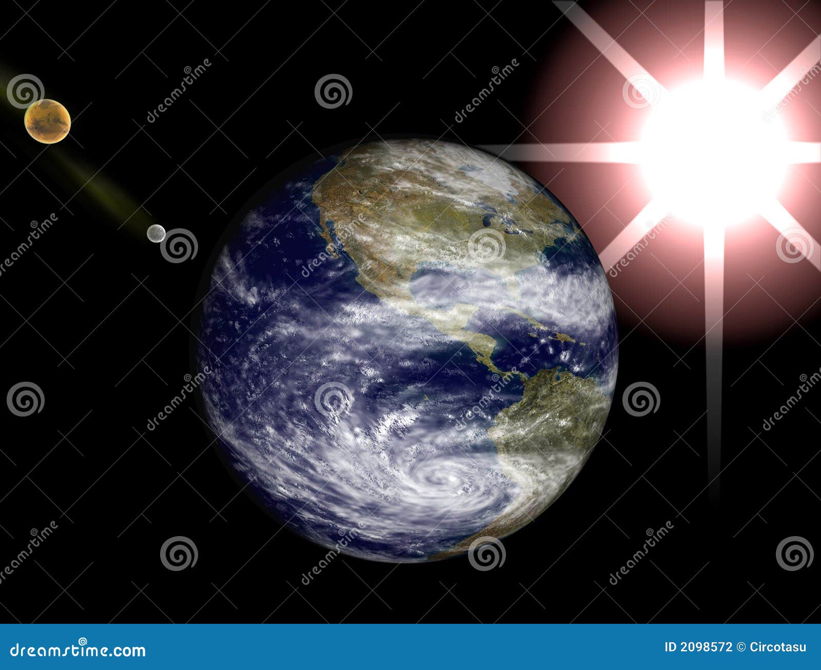 Ruimte Mening, Aarde, Maan En Zon Stock Illustratie - Illustration of ...