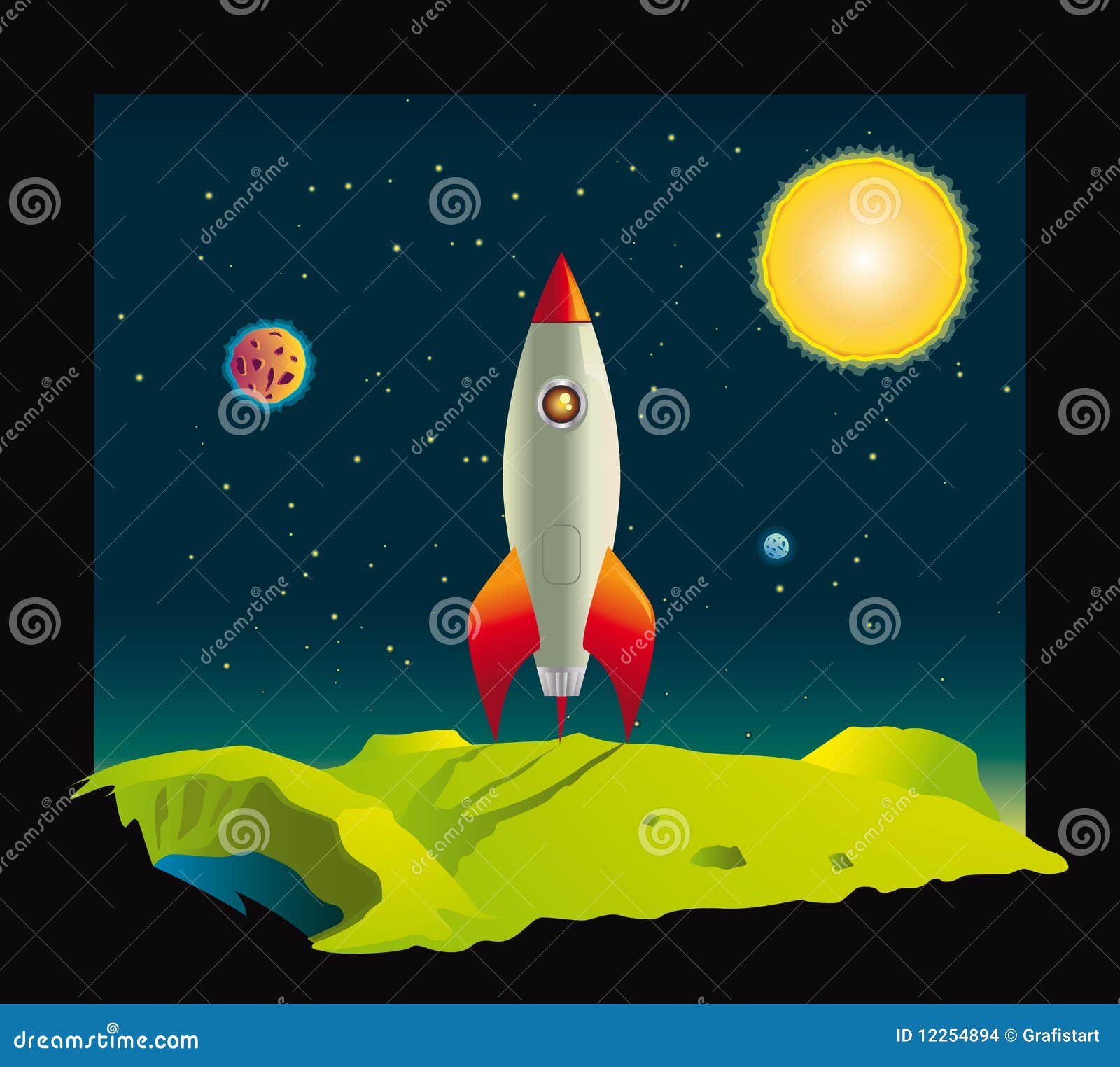 Ruimte Raket Die Een Planeet Bezoekt Vector Illustratie - Illustration ...