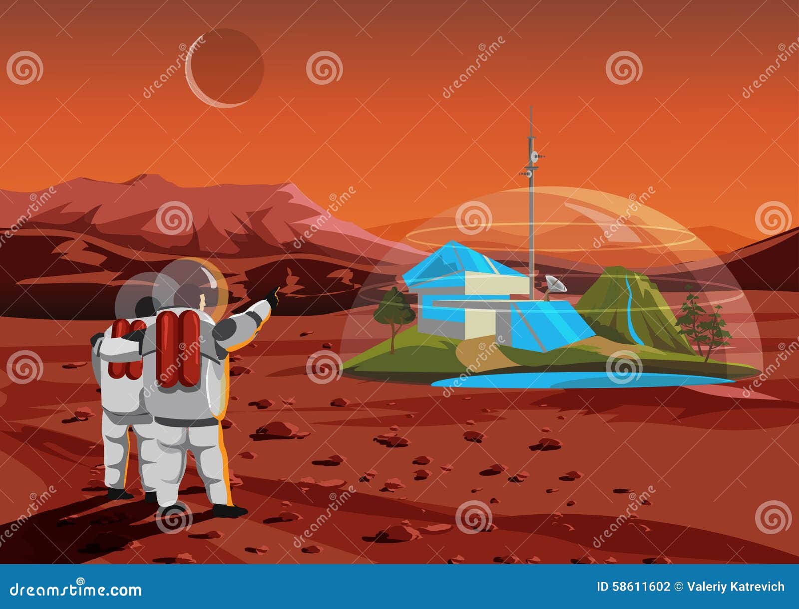 Ruimtehuis Op Mars De Basismensen in Ruimte Vector Illustratie Stock ...