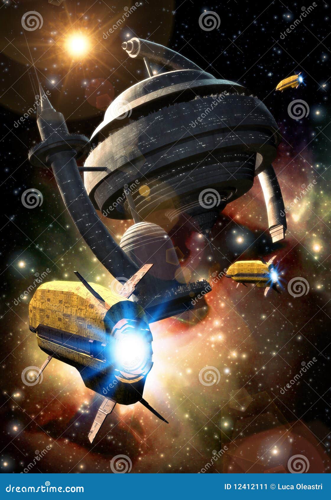 Ruimteschip En Ruimtestation Stock Illustratie - Illustration of ...