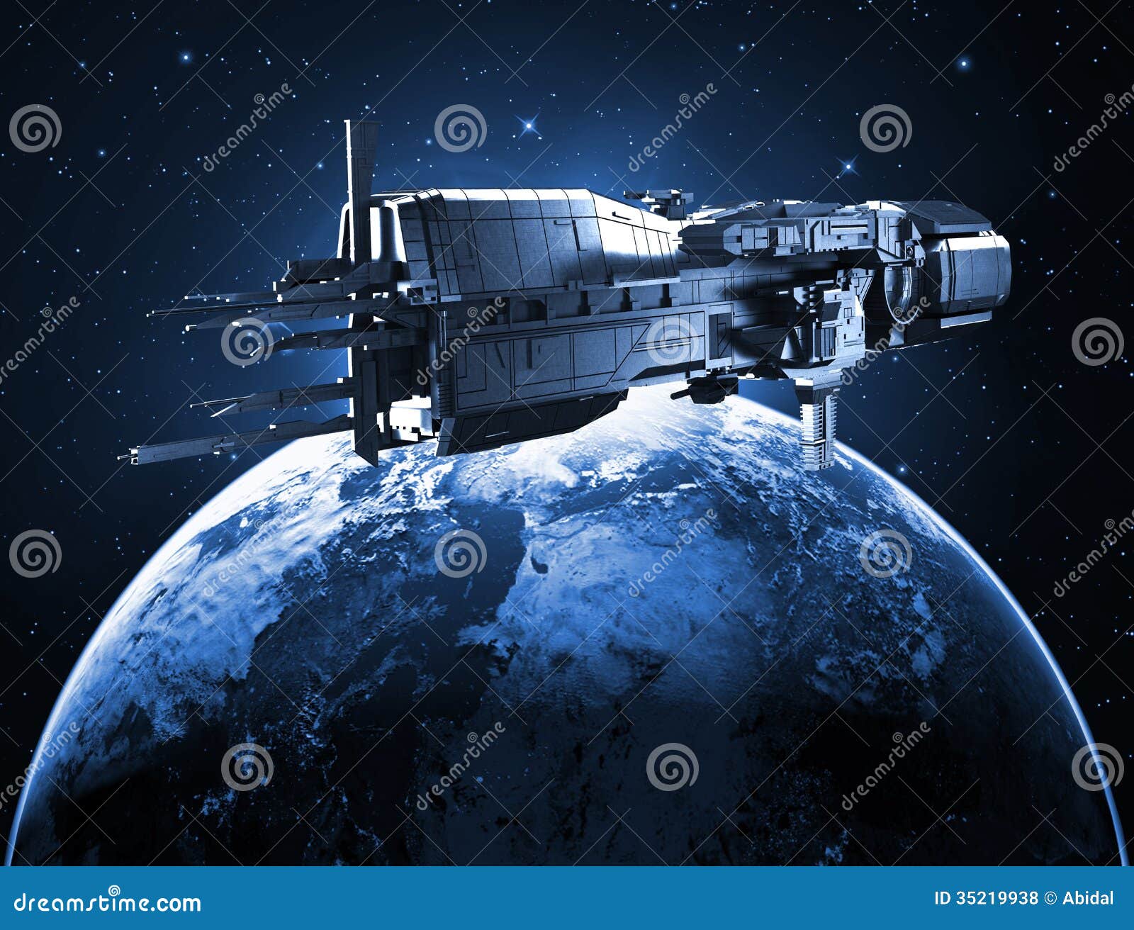 Ruimteschip met aarde stock illustratie. Illustration of planeet - 35219938