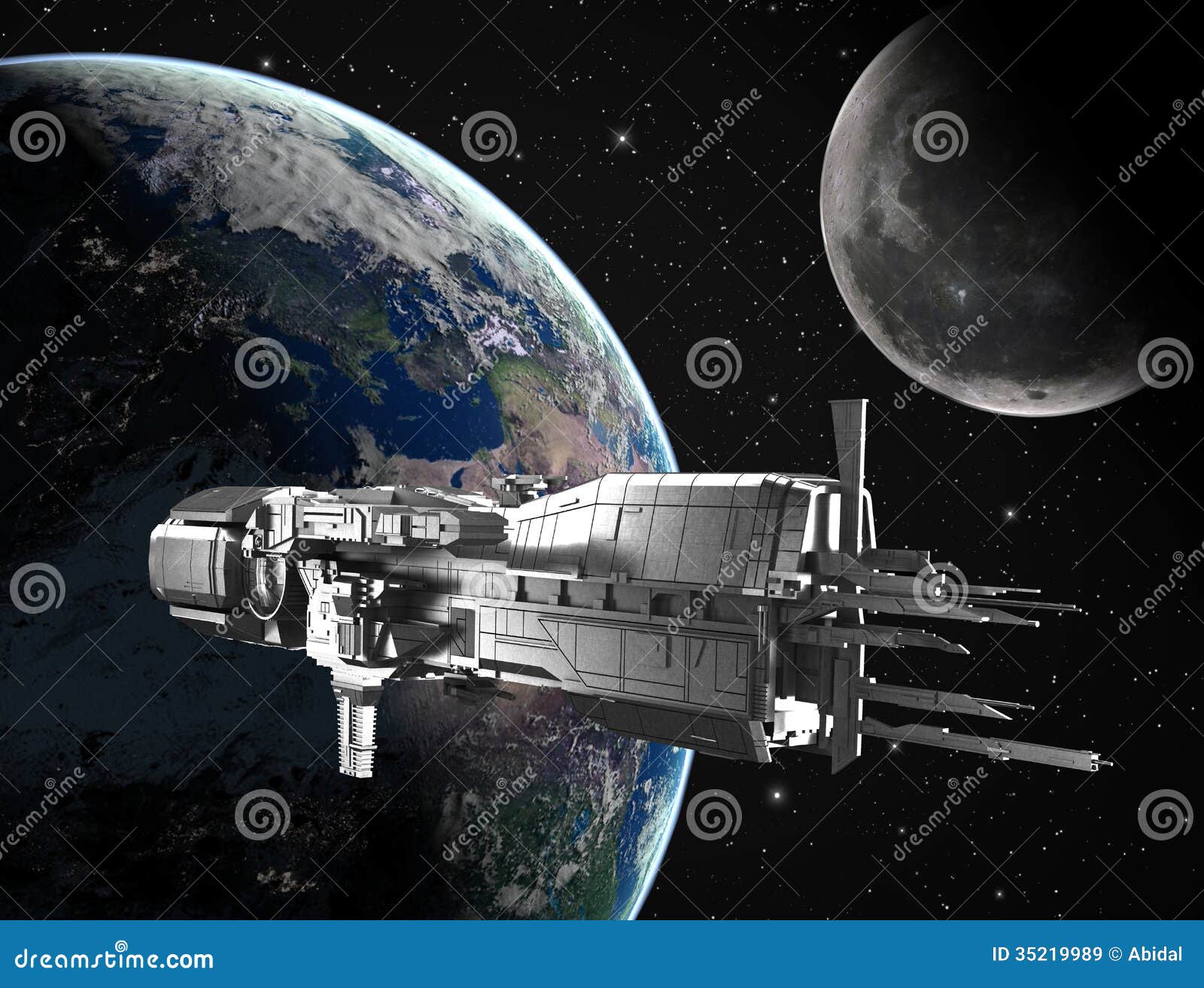 Ruimteschip met aarde stock illustratie. Illustration of vlucht - 35219989