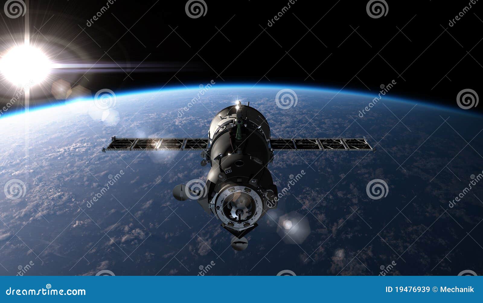 Ruimteschip op de baan stock illustratie. Illustration of licht - 19476939