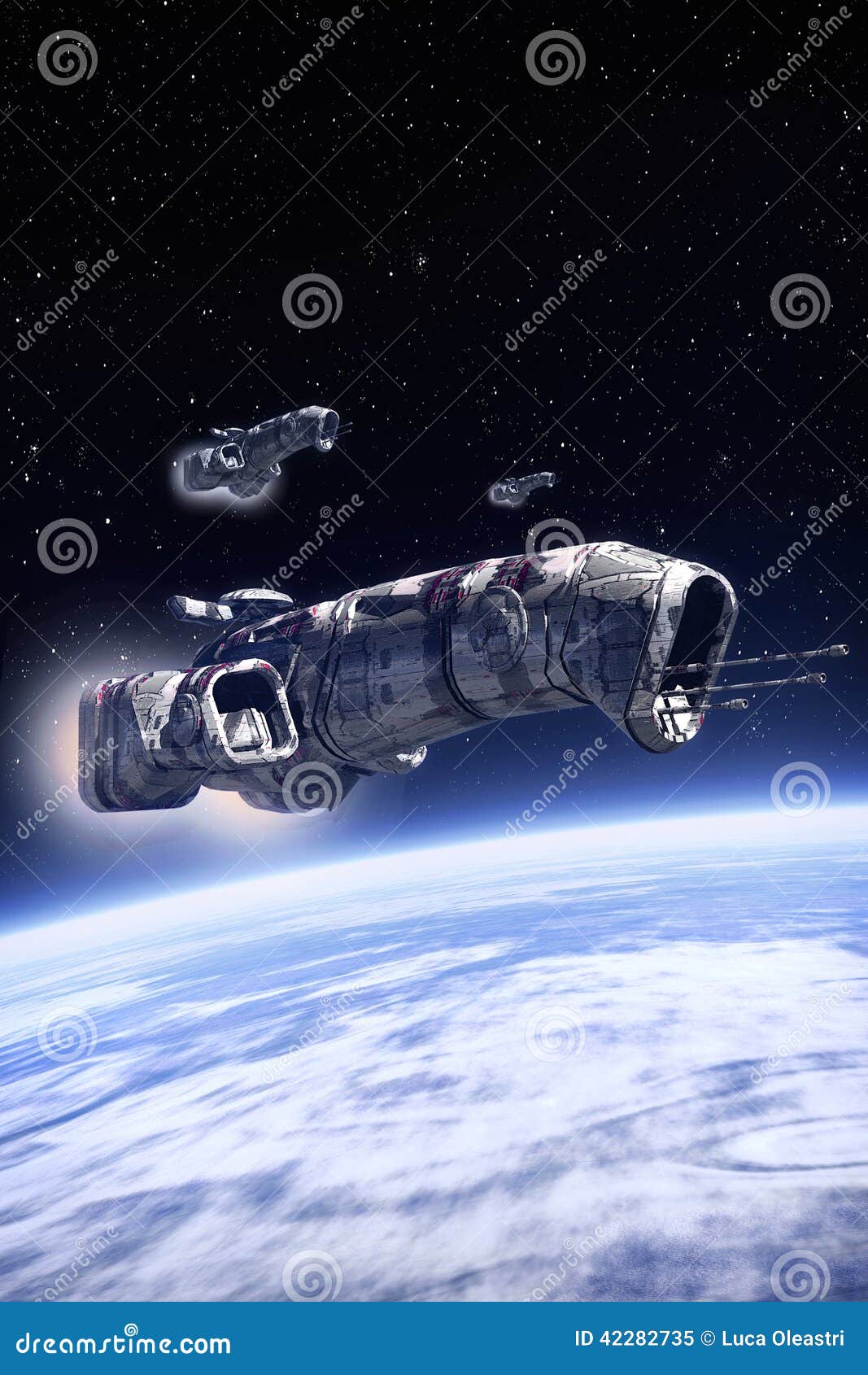 Ruimteschip Op Patrouille Over Een Planeet Stock Illustratie ...