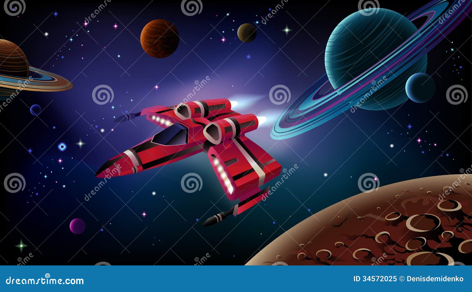 Ruimteschip, Planeten En Ruimte. Vector Illustratie - Illustration of ...