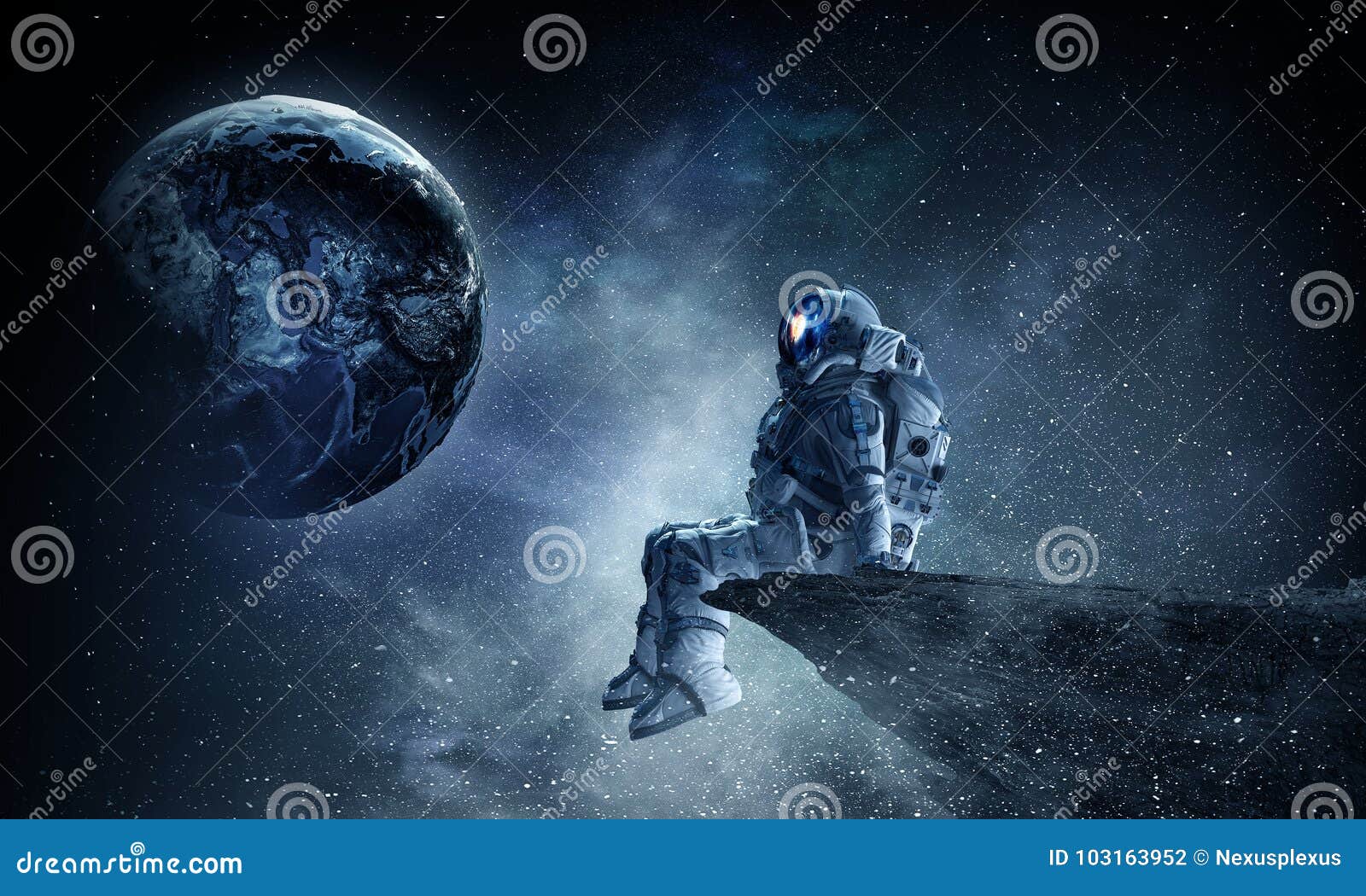 Ruimtevaarder Op Rotsrand Gemengde Media Stock Illustratie ...