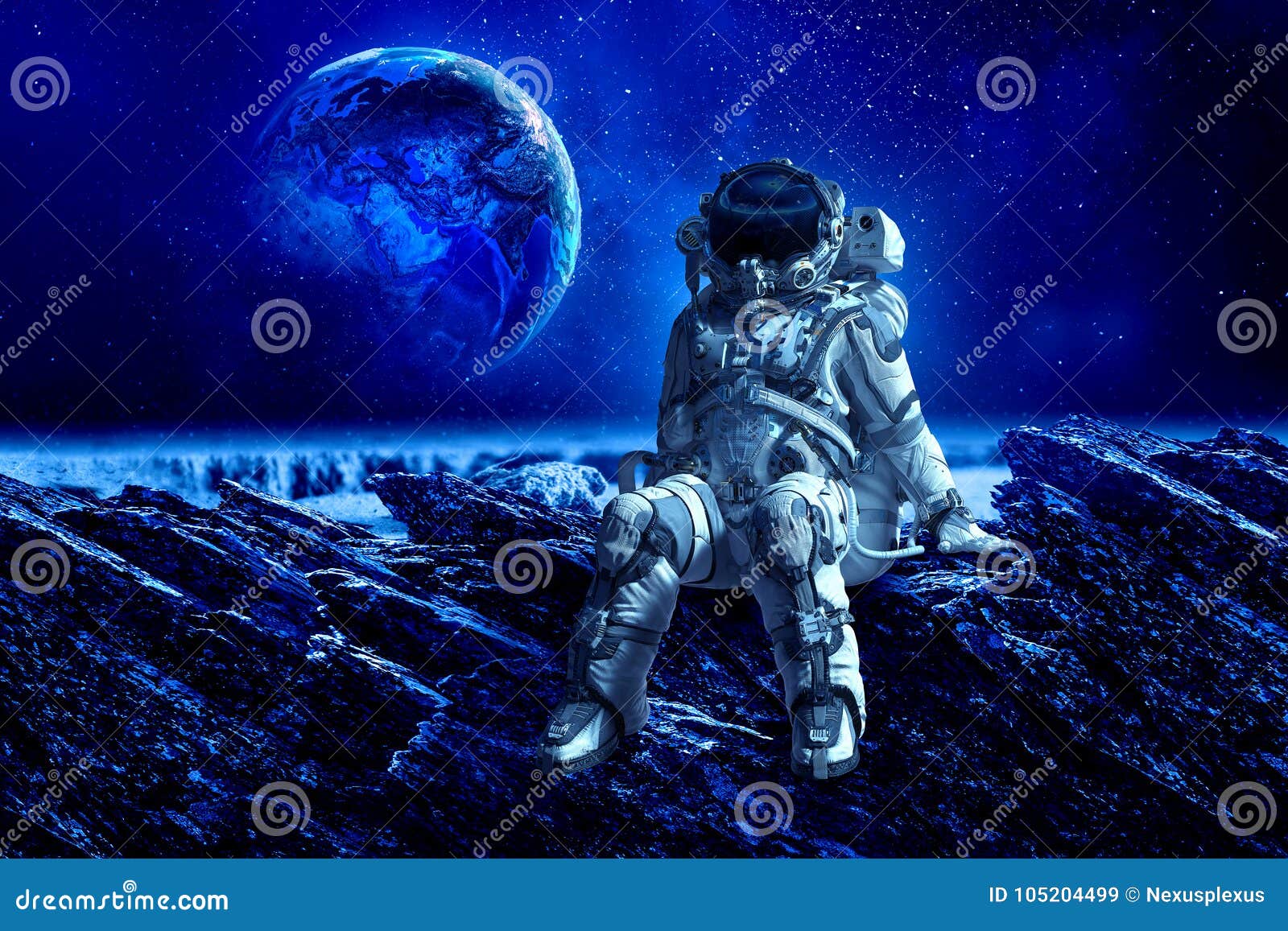 Ruimtevaarder Op Rotsrand Gemengde Media Stock Afbeelding - Image of ...