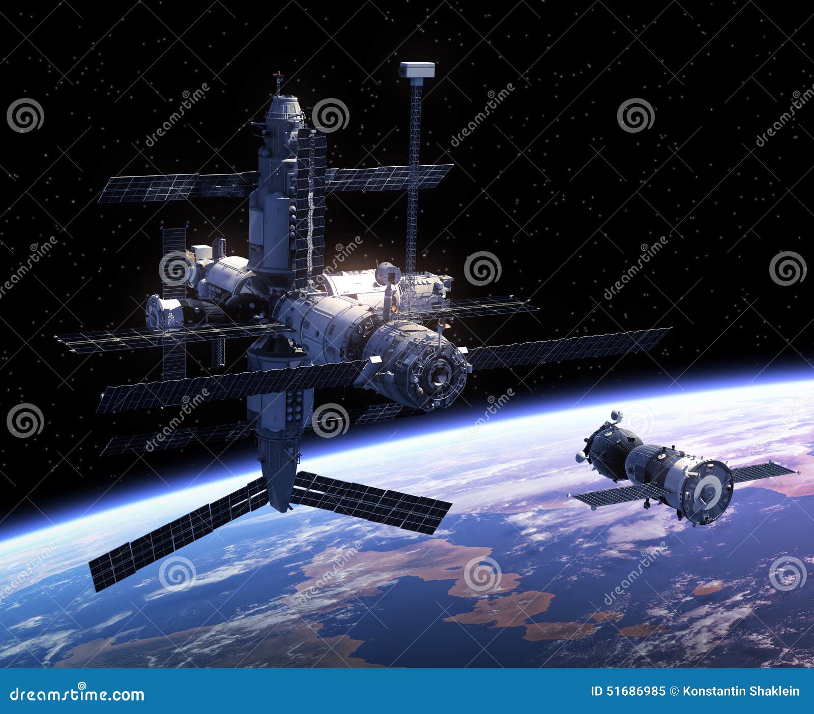 Ruimtevaartuig En Ruimtestation Stock Illustratie - Illustration of ...