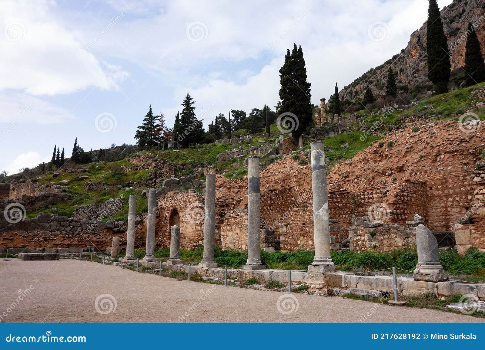 The Ruin of an Ancient Brick-stone Wall and Marble Columns in Delphi ...