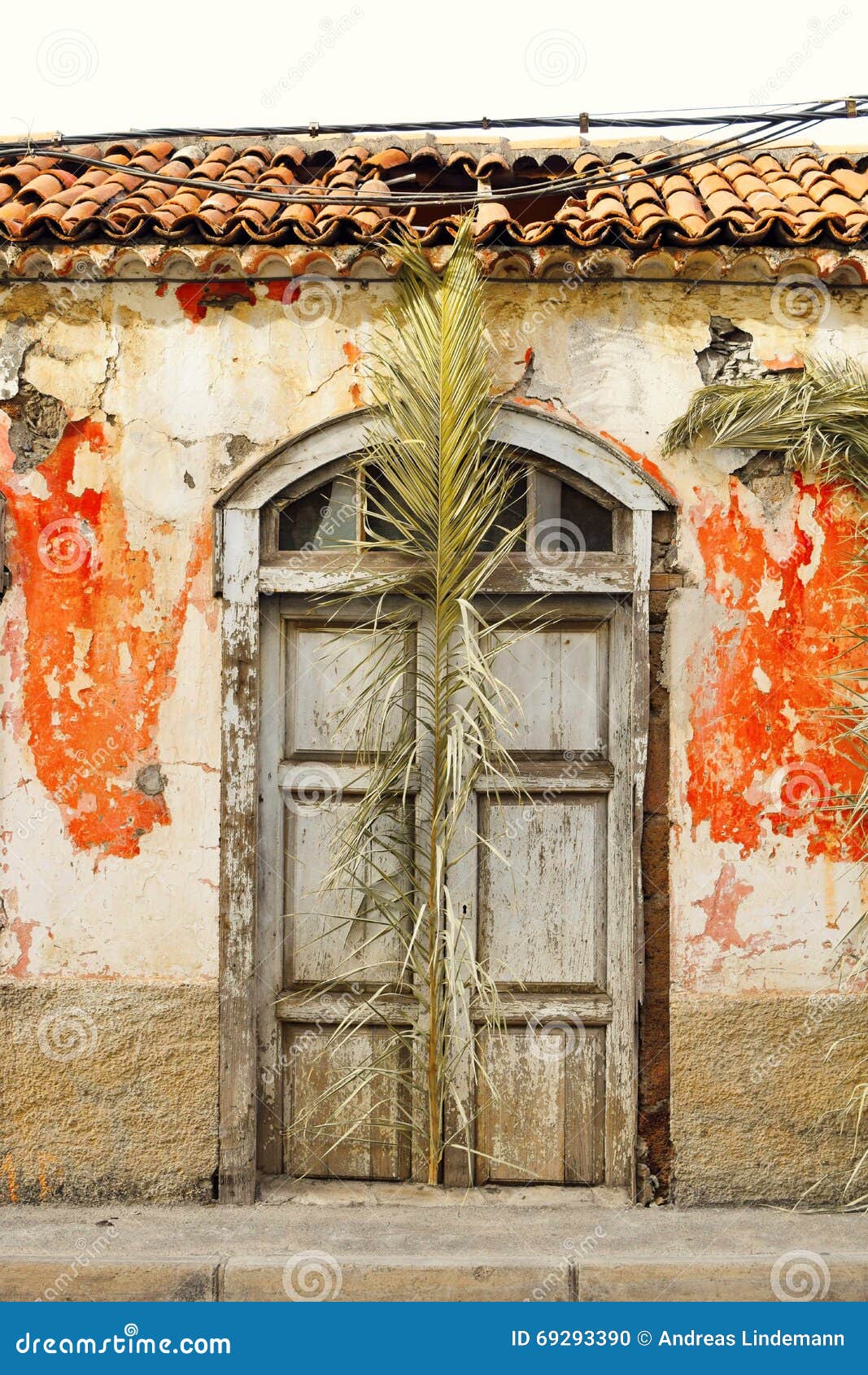 Ruin with Collapsed Roof an Palm Leaf As Decoration Stock Photo - Image ...