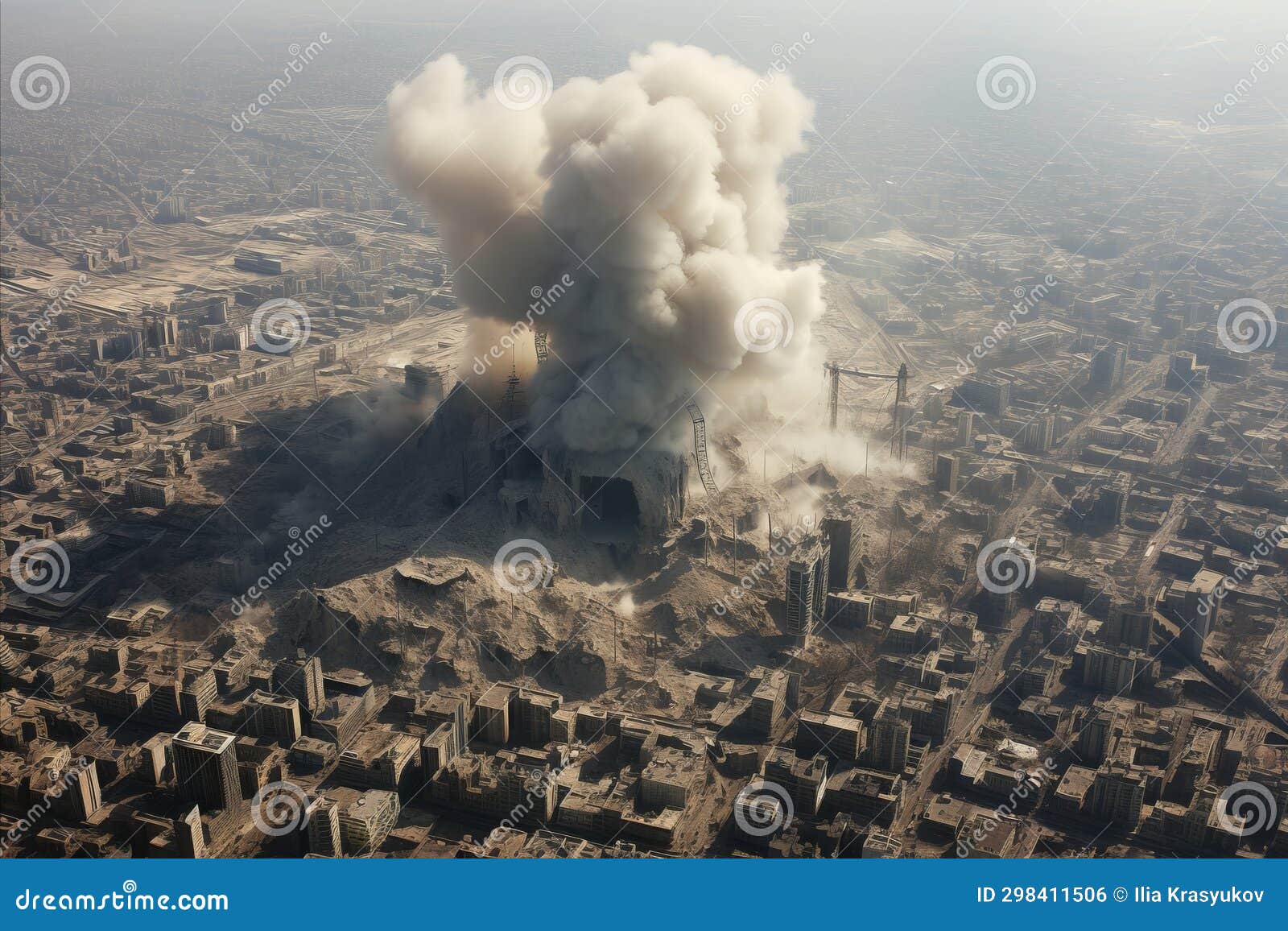 Ruin And Desolation. View Of A Shattered Cityscape Ravaged By A Massive ...