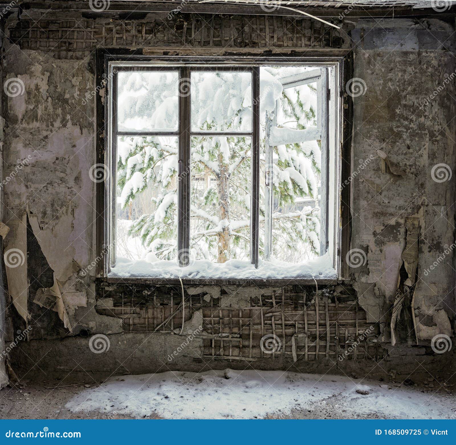 Ruin interior with window stock image. Image of texture - 168509725