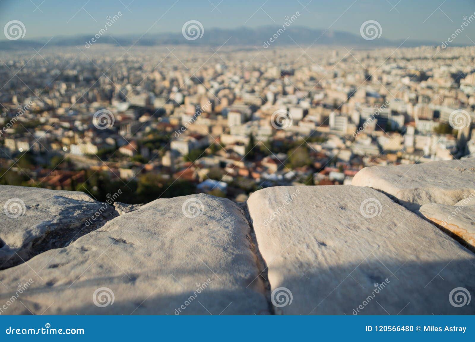 Ruin of a Temple at the Acropolis with Athens Backdrop, Greece Stock ...
