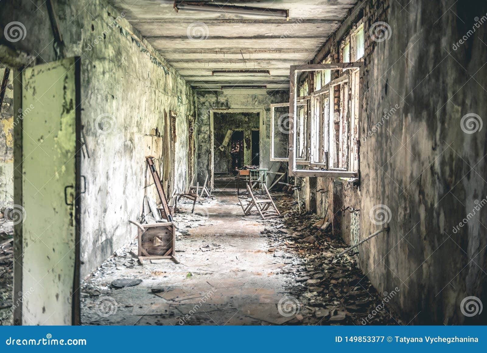 Ruined Class Room with Desks and Blackboards in Pripyat School Stock ...