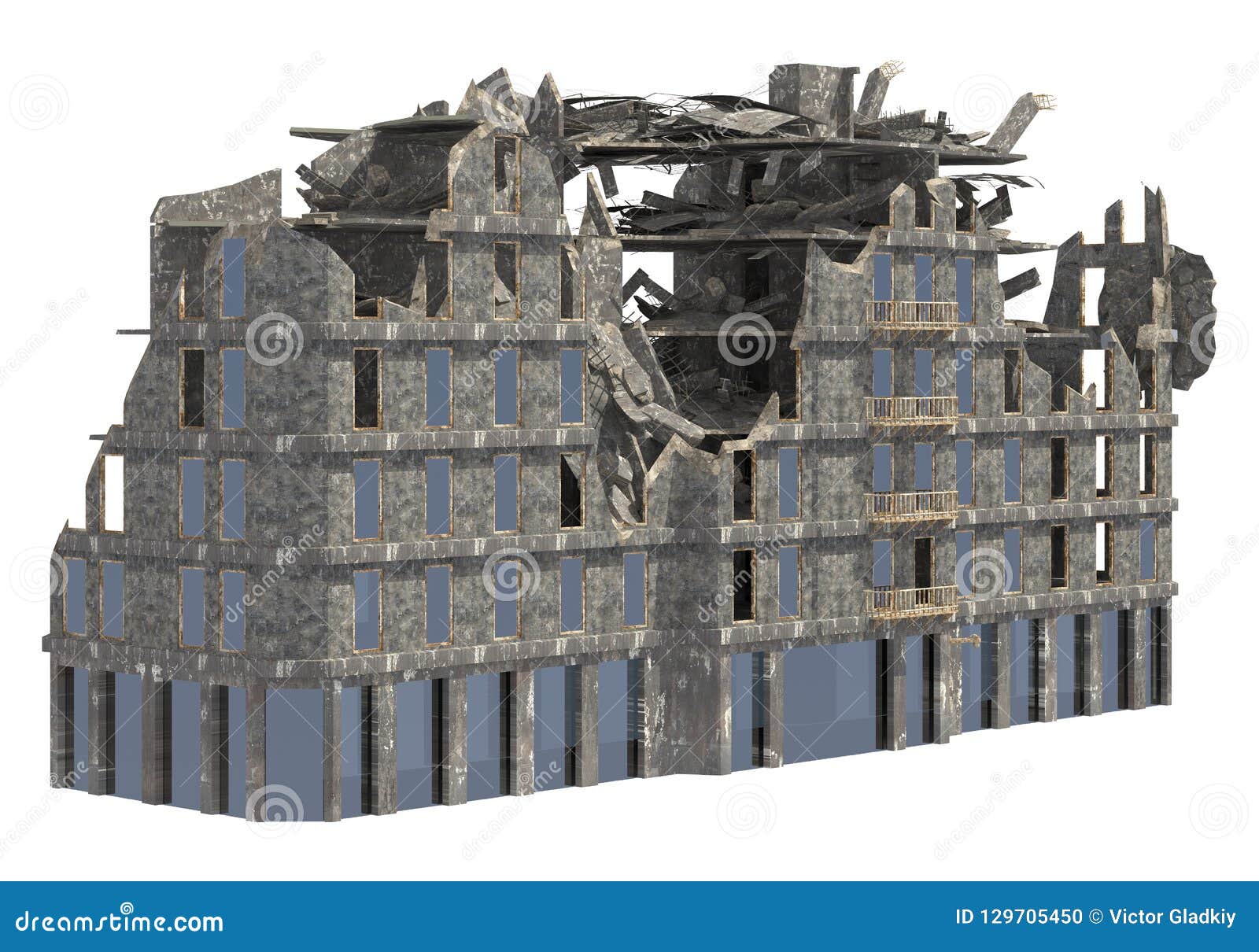 Ruined Building Isolated on White 3D Illustration Stock Illustration ...