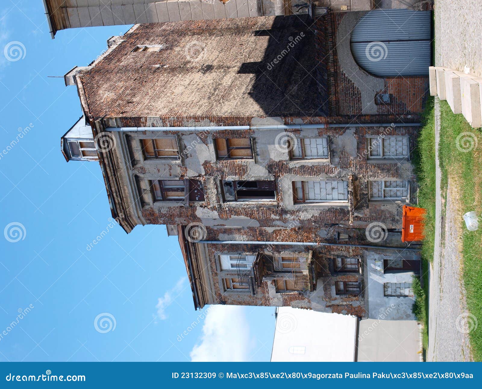 A Ruined Building Abandoned Inside With Bricks Gunshot Marks On The ...
