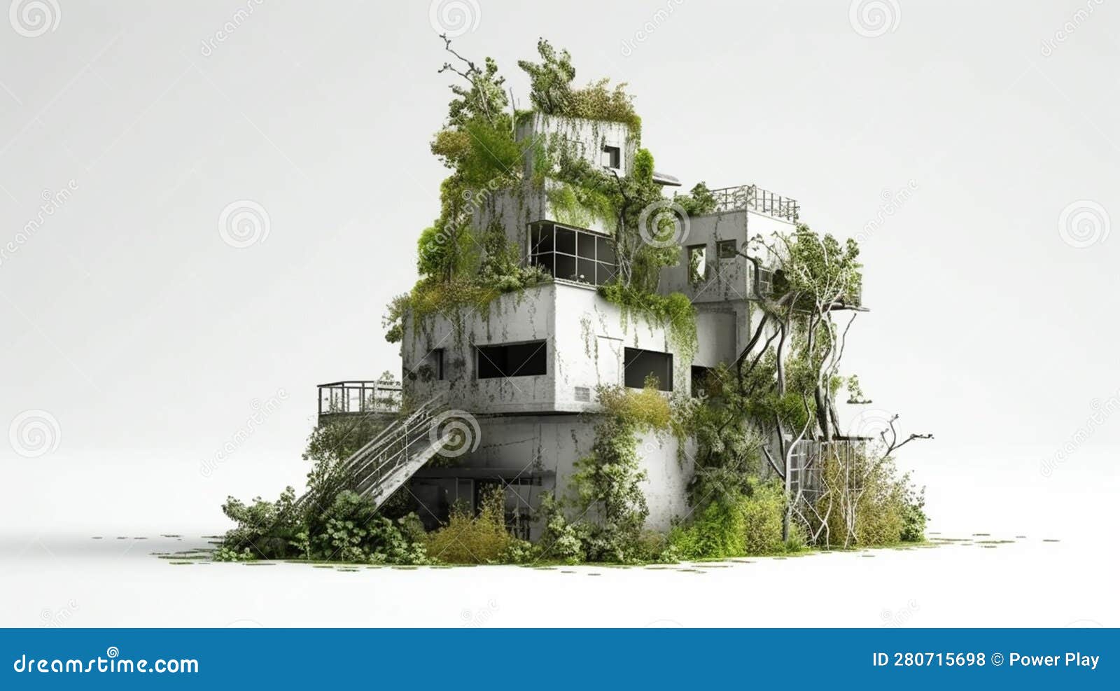Ruined Building on a White Background. 3d Rendering Image Stock ...