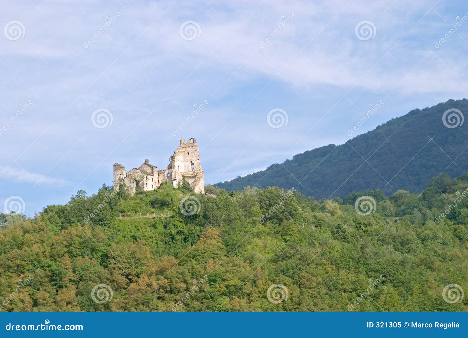 Ruined castle on hillside stock image. Image of perino - 321305