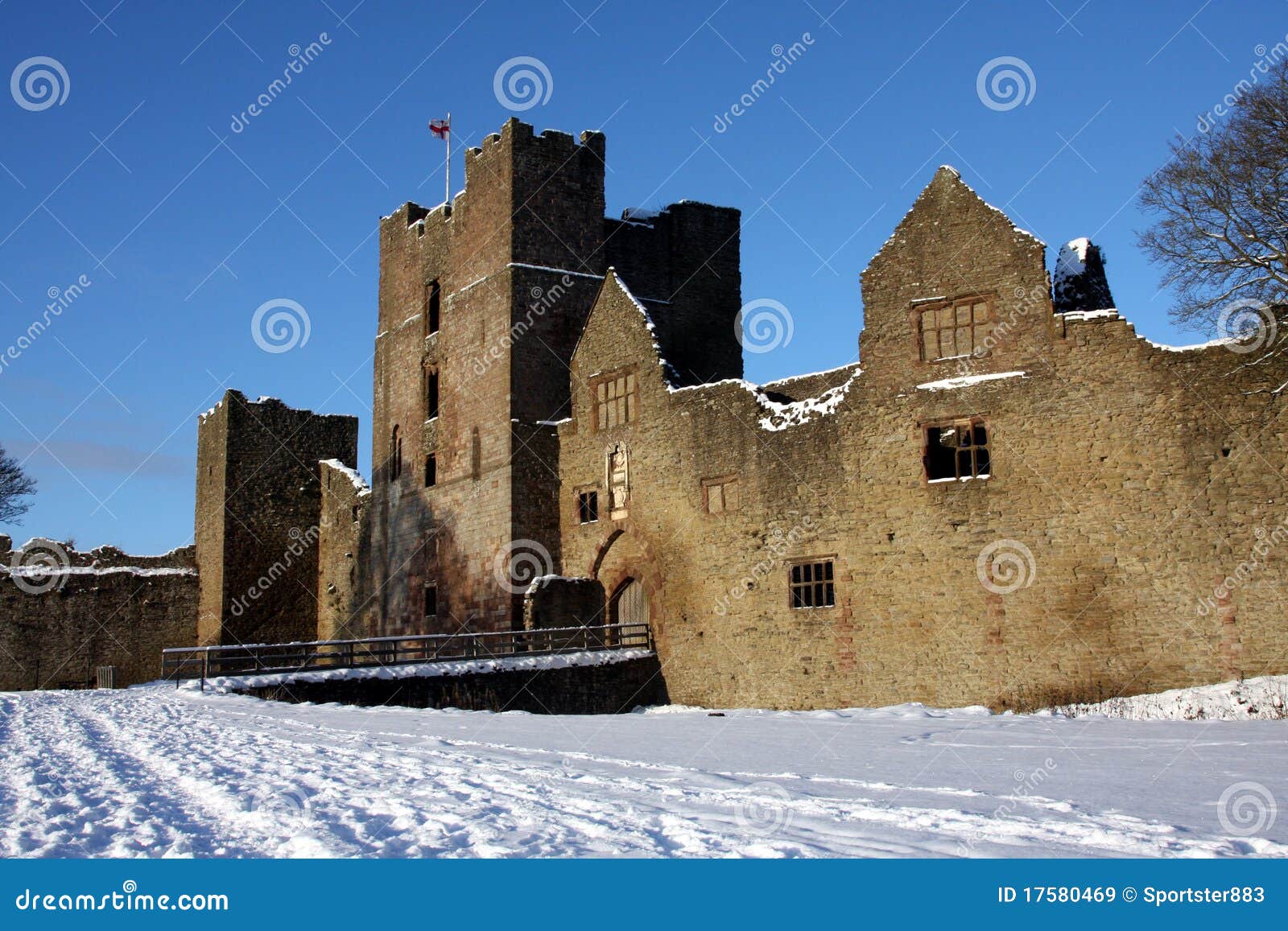Ruined castle in snow stock image. Image of worcestershire - 17580469