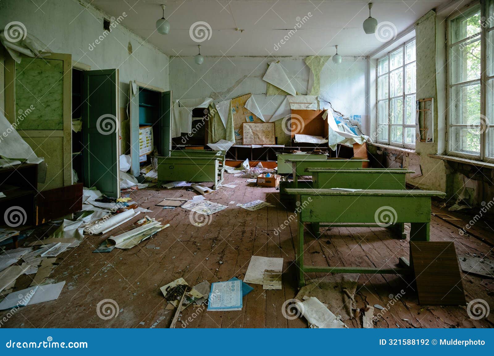 Ruined Classroom in Abandoned School Stock Photo - Image of interior ...