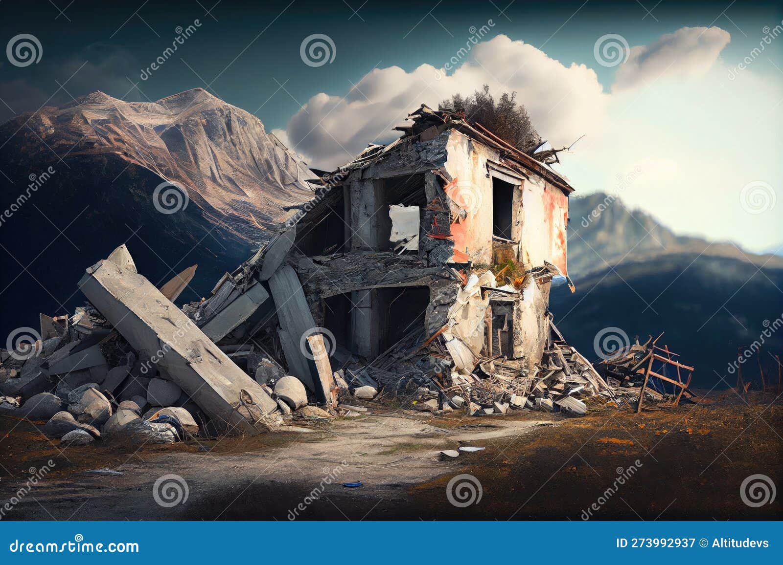 Ruined Collapsed Building in Aftermath Earthquake among Devastated ...