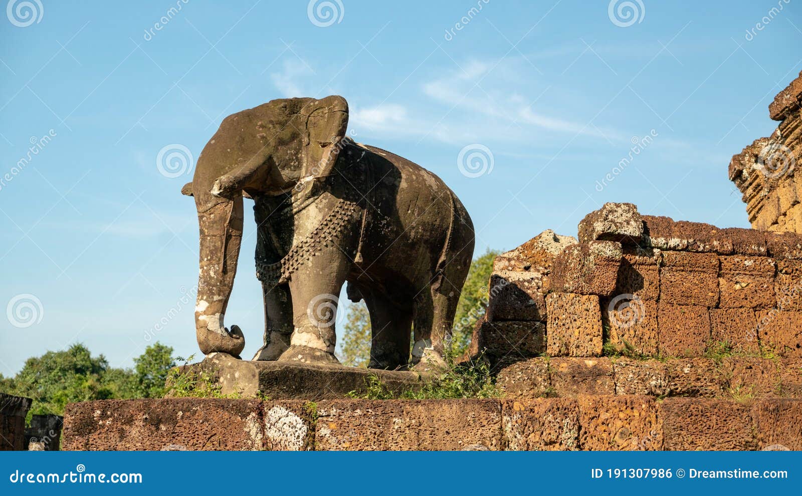 Ruined elephant in temple stock photo. Image of angkor - 191307986