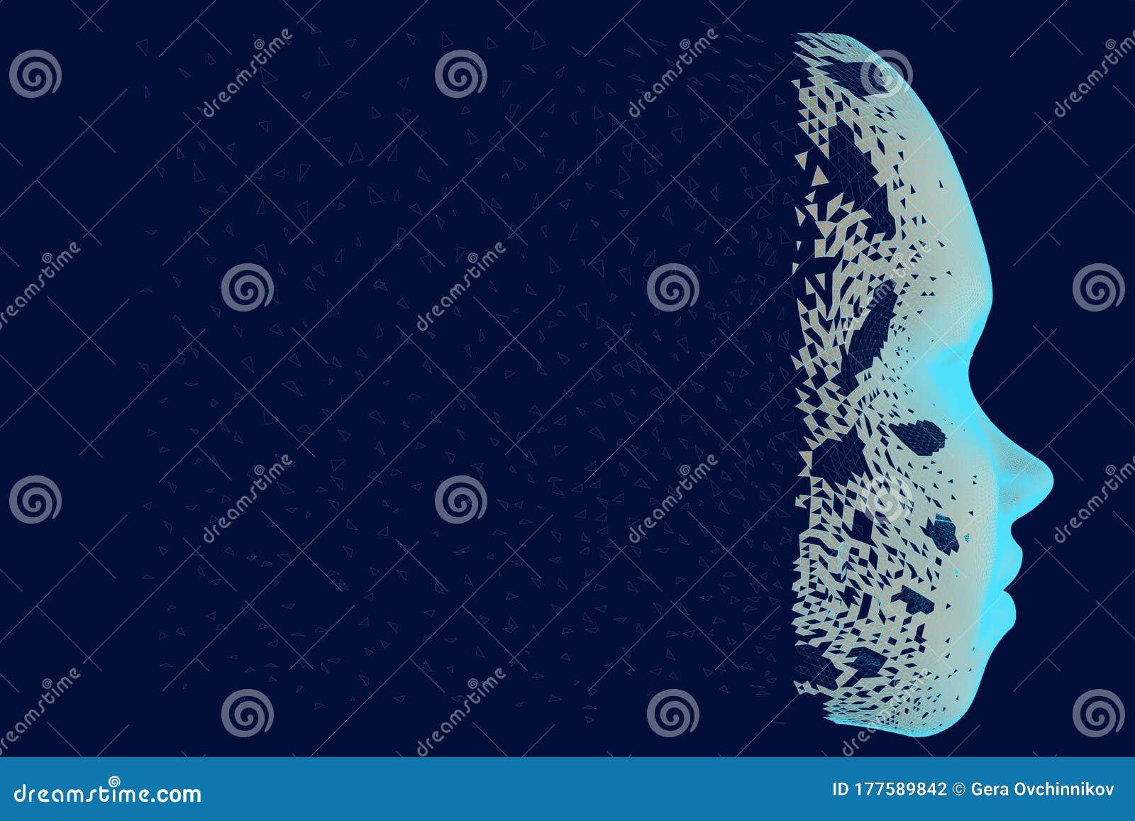 The Ruined Face of a Man with Many Fragments. Side View Stock Vector ...