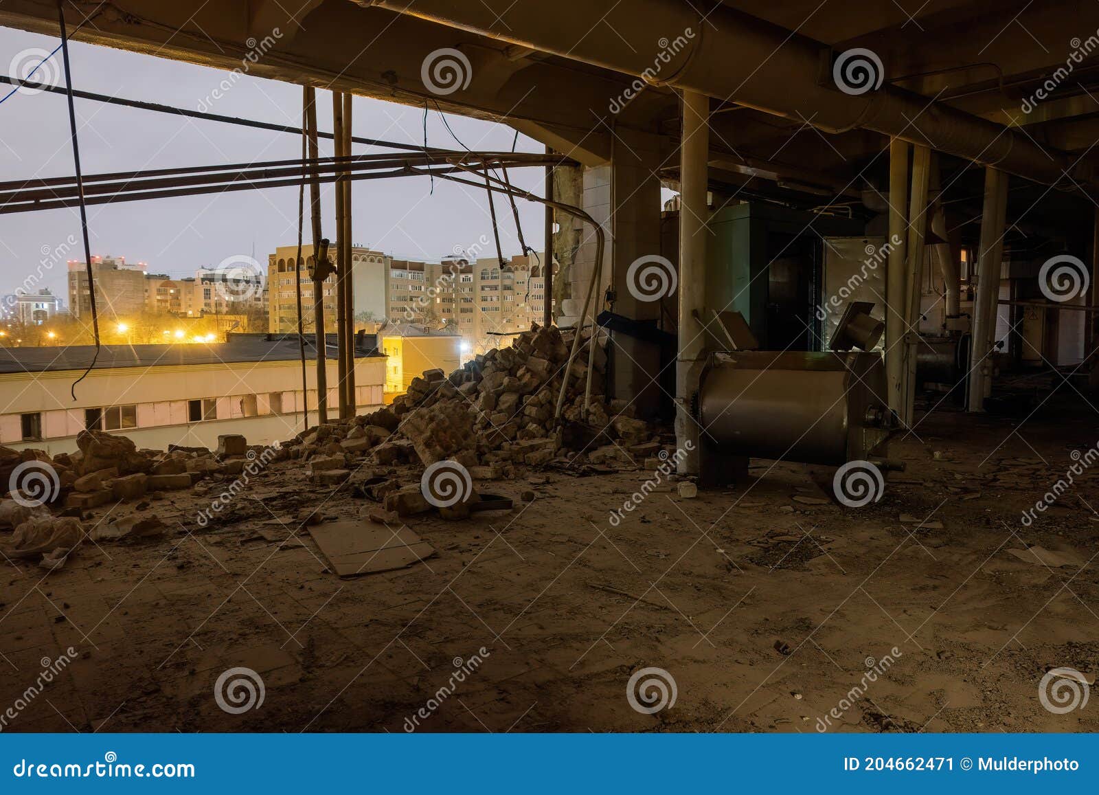 Ruined Factory Interior. Consequences of Disaster, War or Demolition ...