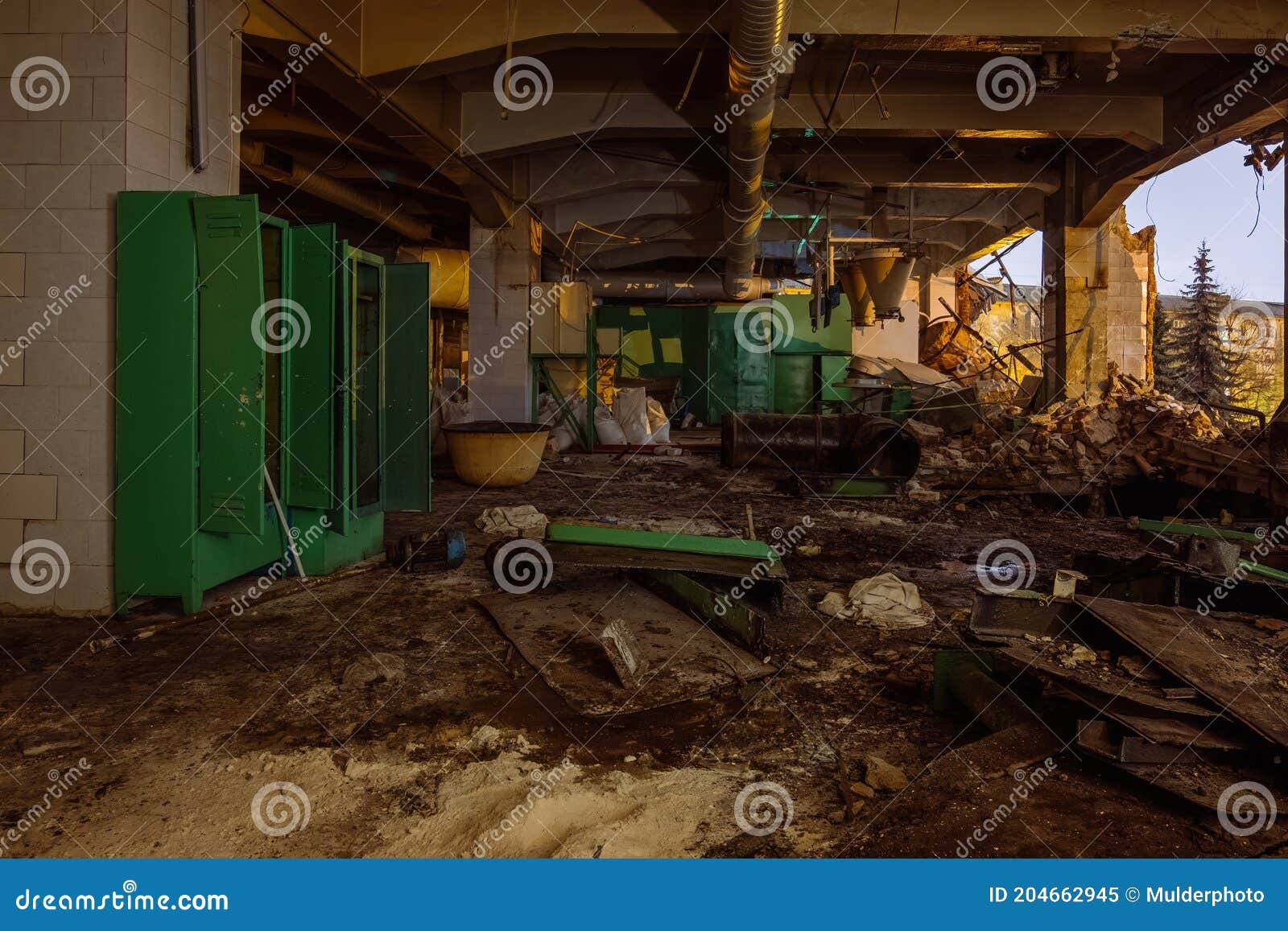 Ruined Factory Interior. Consequences of Disaster, War or Demolition ...