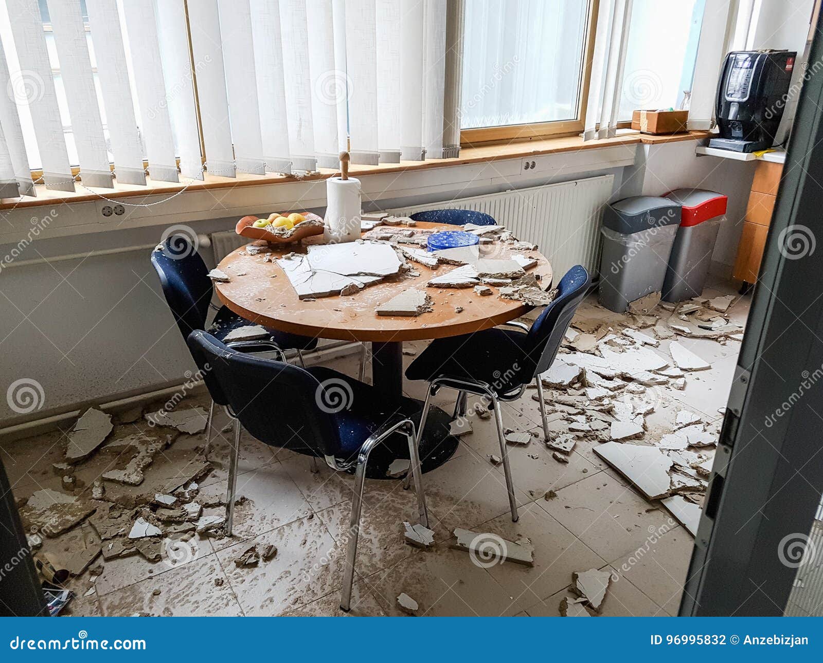 Ruined Kitchen by Collapsed Ceiling. Stock Photo - Image of leaky ...
