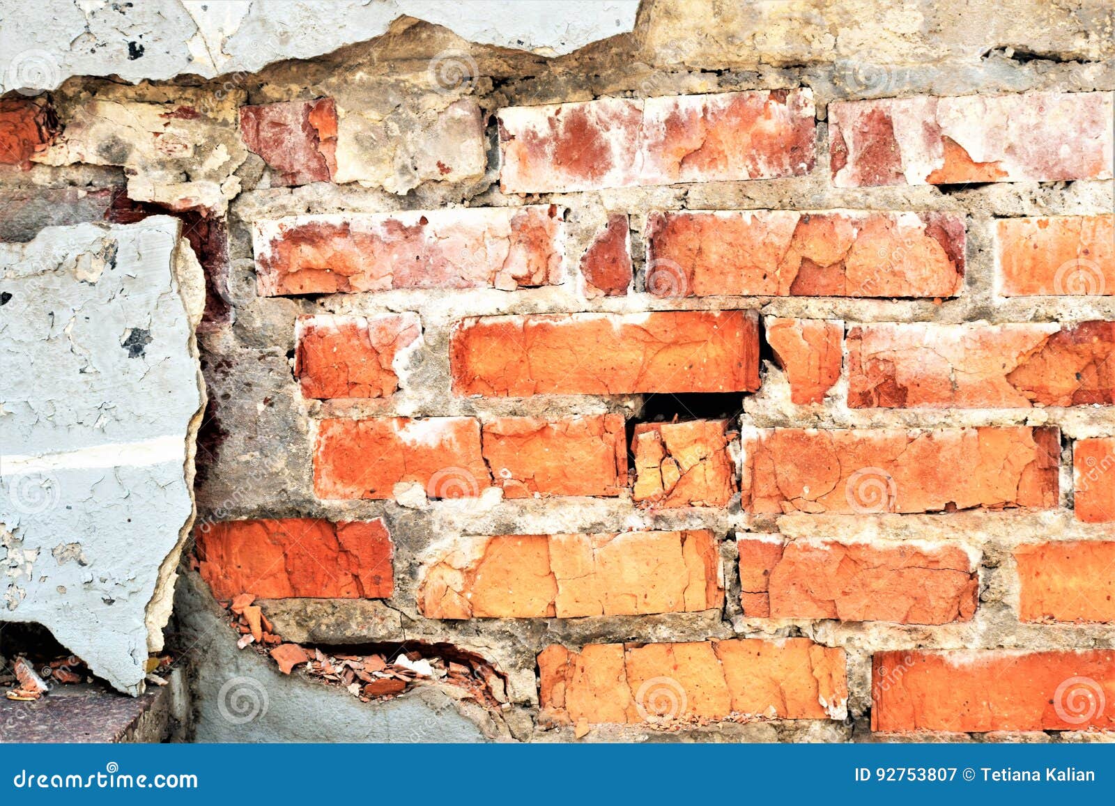 Ruined Old Red Brick Wall and Crumbled Plaster. a Destroyed Building ...
