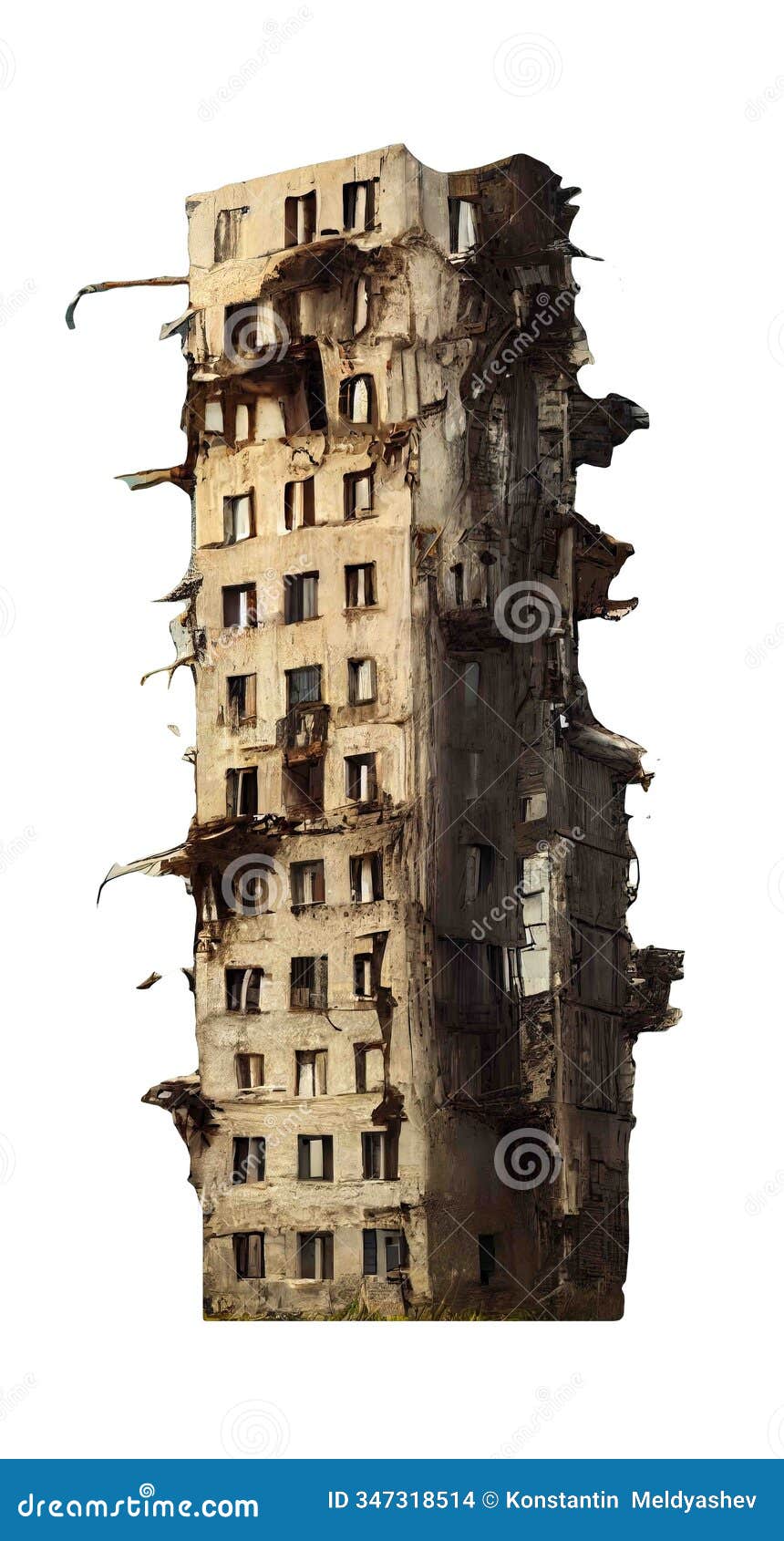 Ruined Skyscaper Apocalyptic Isolated Illustration on White Background ...