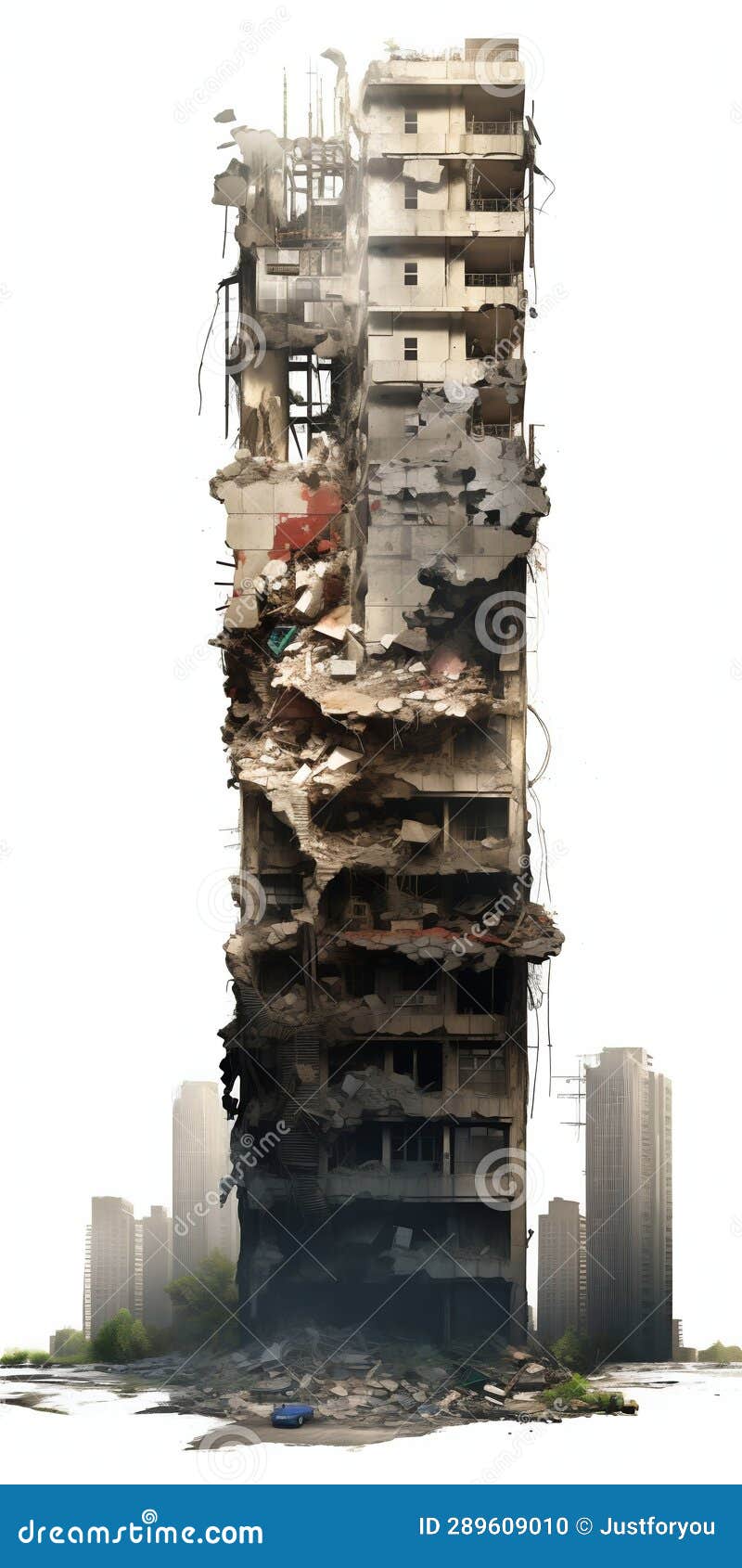 Ruined Skyscraper Isolated on White Background. Generative Ai Stock ...