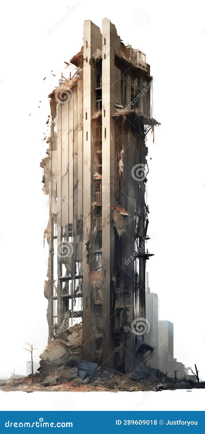 Ruined Skyscraper Isolated on White Background. Generative Ai Stock ...