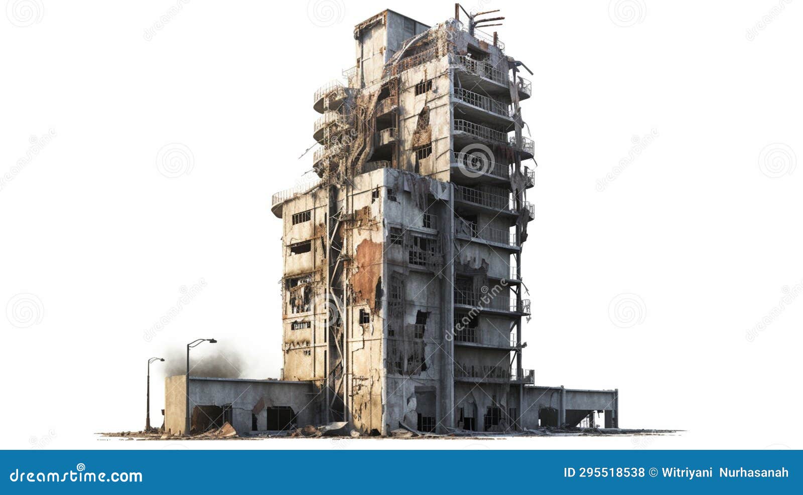 Ruined Skyscraper, Post-apocalyptic Building Isolated on White ...
