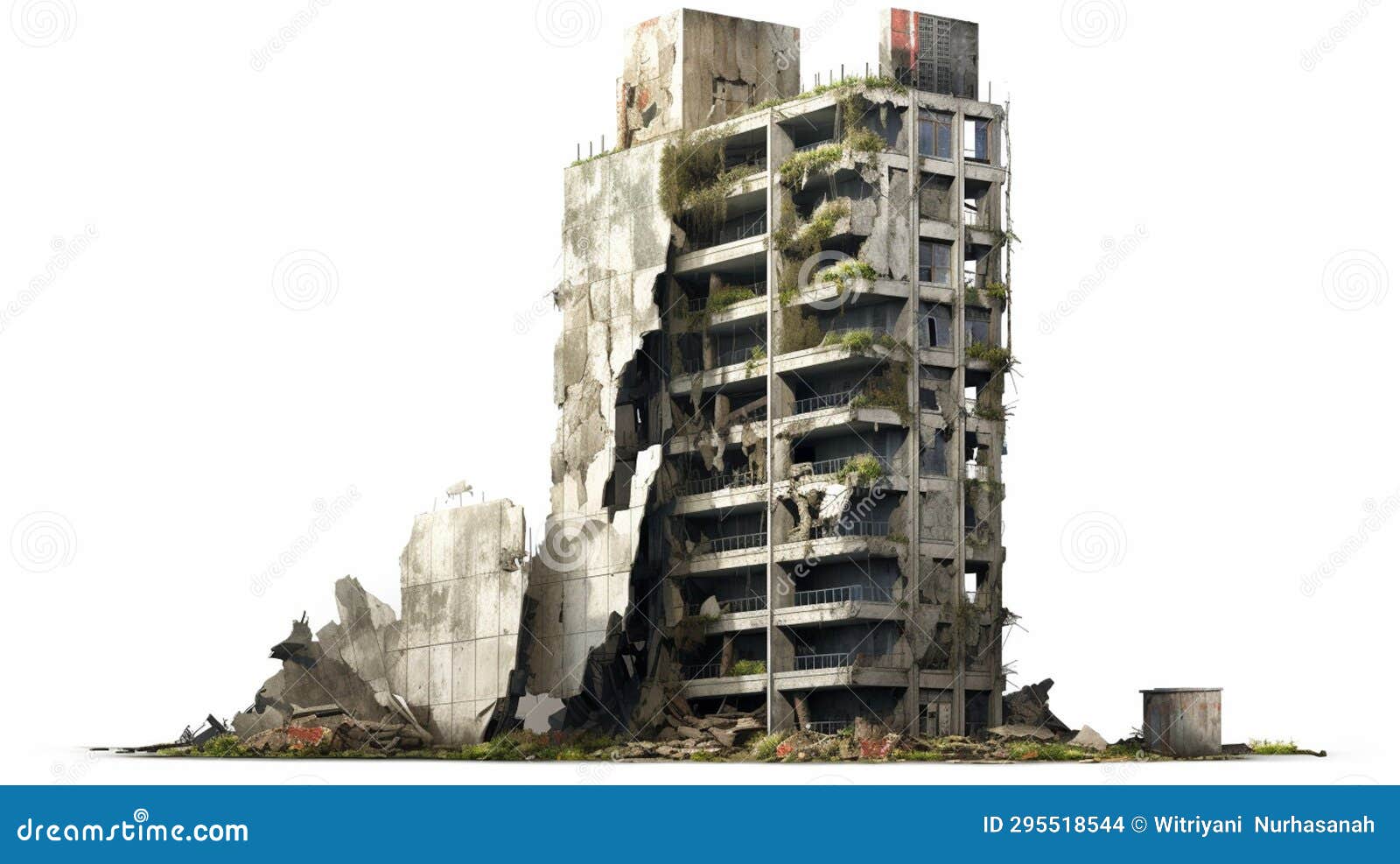 Ruined Skyscraper, Post-apocalyptic Building Isolated on White ...