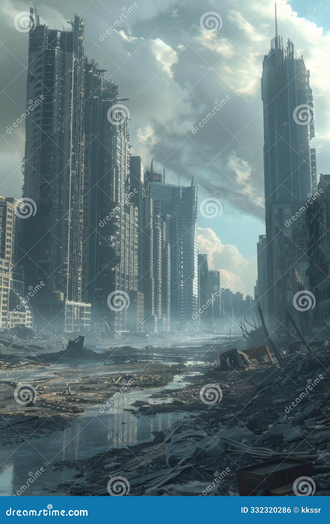 Ruined Skyscrapers Isolated On White 3D Illustration Royalty-Free ...