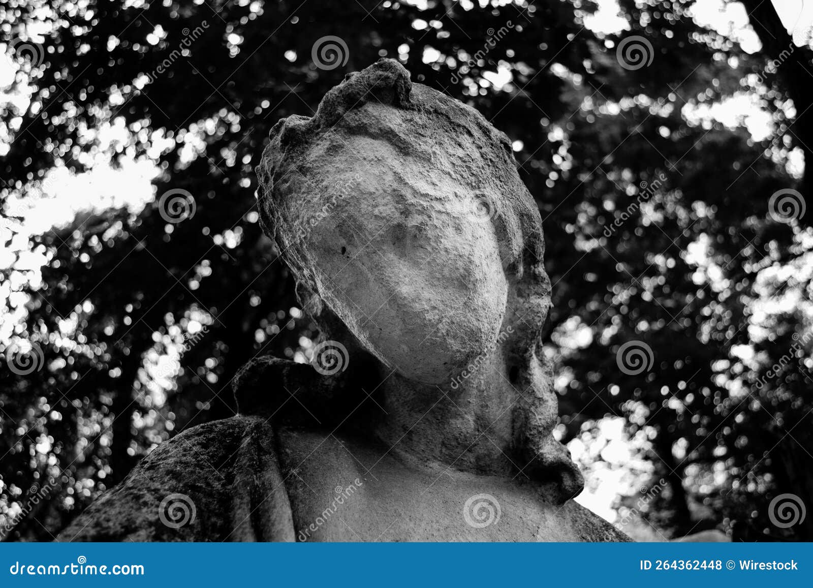 Ruined Statue in an Old Graveyard in Grayscale Stock Photo - Image of ...
