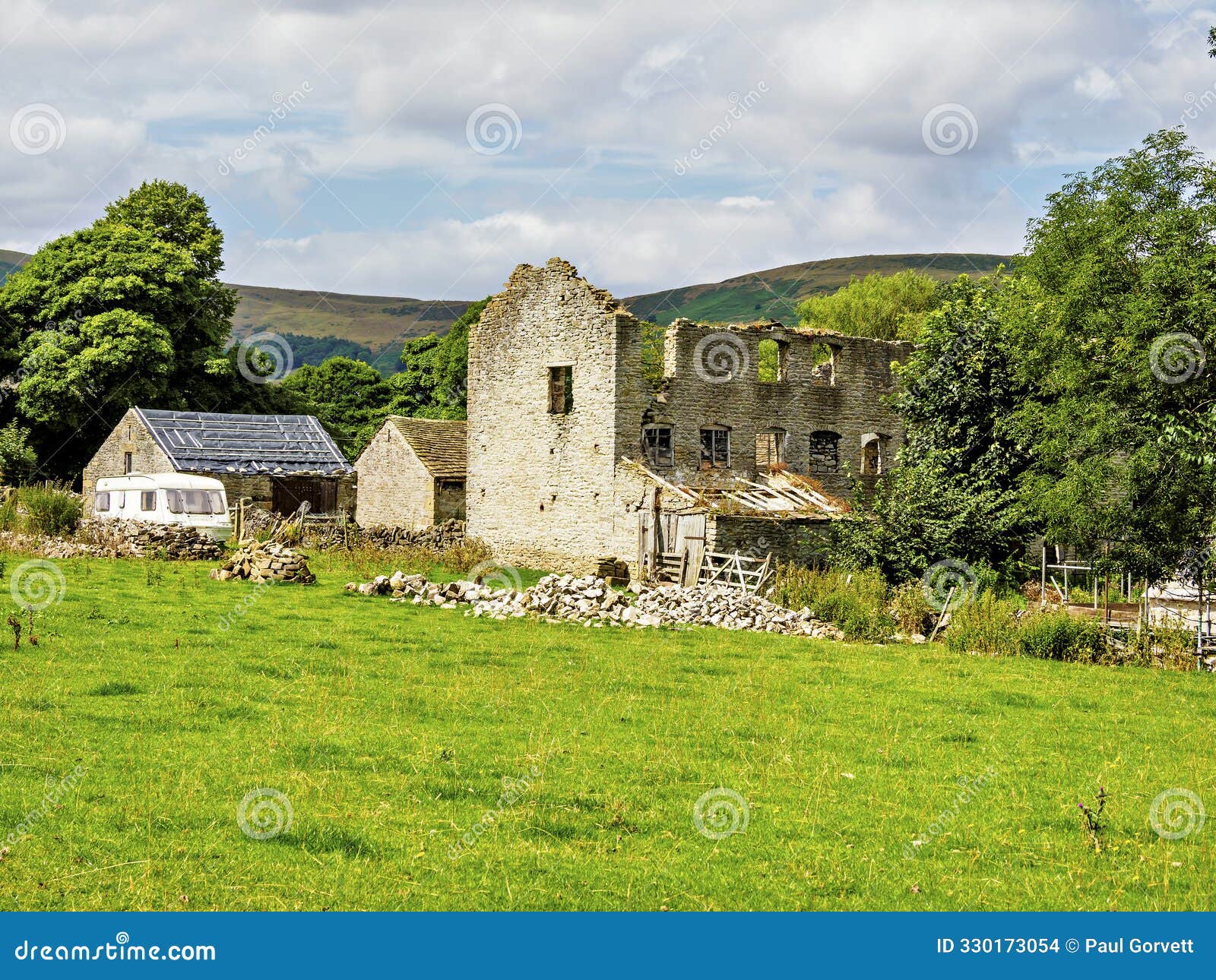 Old Ruined Stone House In The Village. Red Brick House Built In The ...