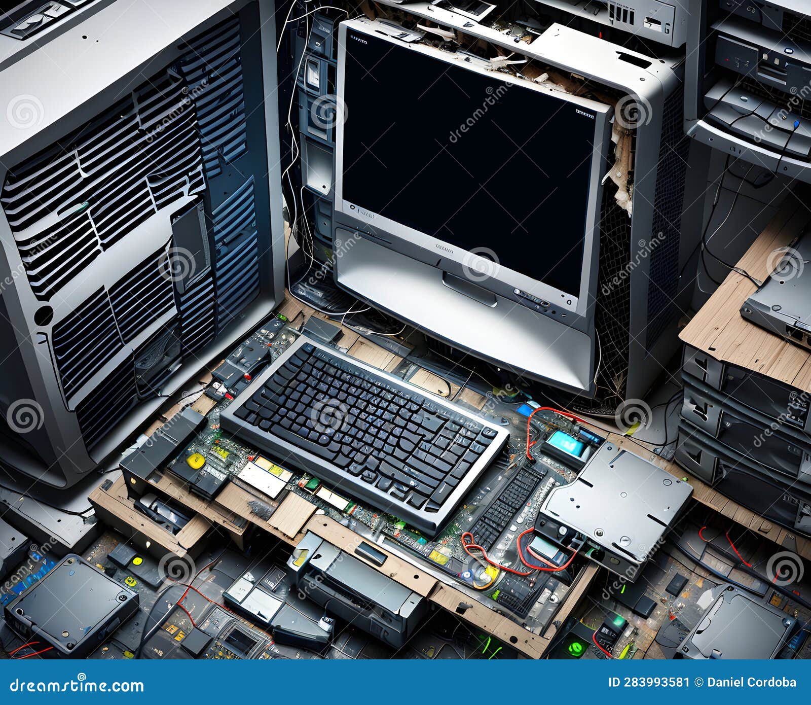 Ruined Technology and Electronics. Broken Computer. Stock Illustration ...