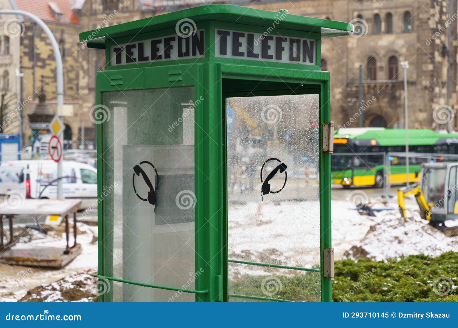 Ruined Telephone Booth with a Broken Glass Door Stock Image - Image of ...