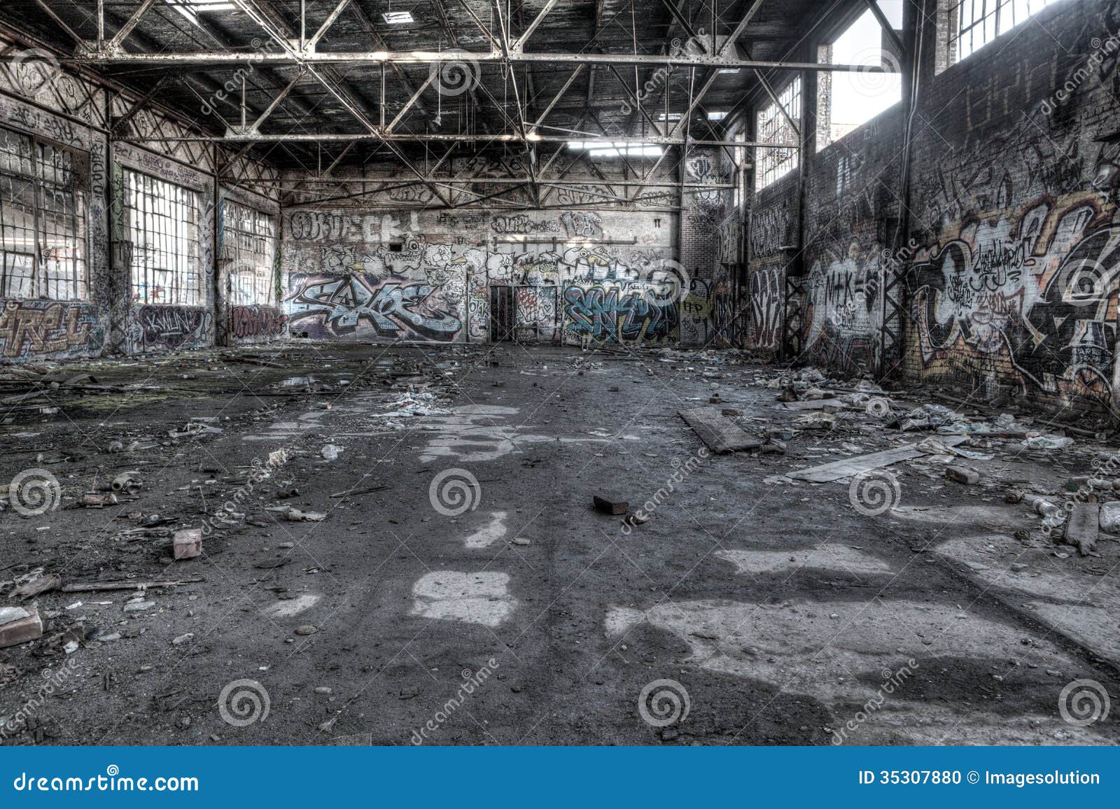 Ruined warehouse interior stock photo. Image of industrial - 35307880