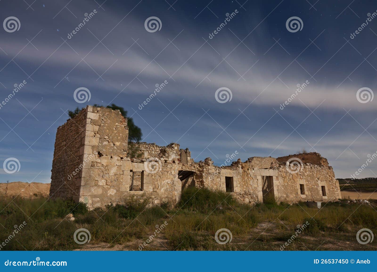 Ruins of an Abandoned House at Night Stock Photo - Image of destruction ...