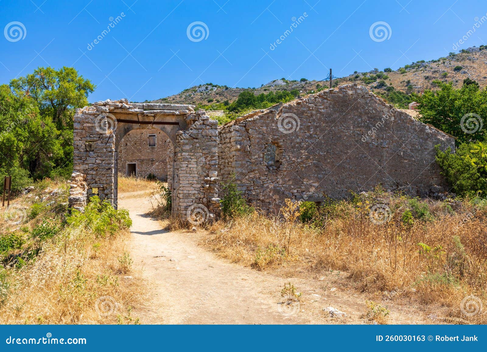 Ruins of the Abandoned Village of Perithia Stock Image - Image of gate ...