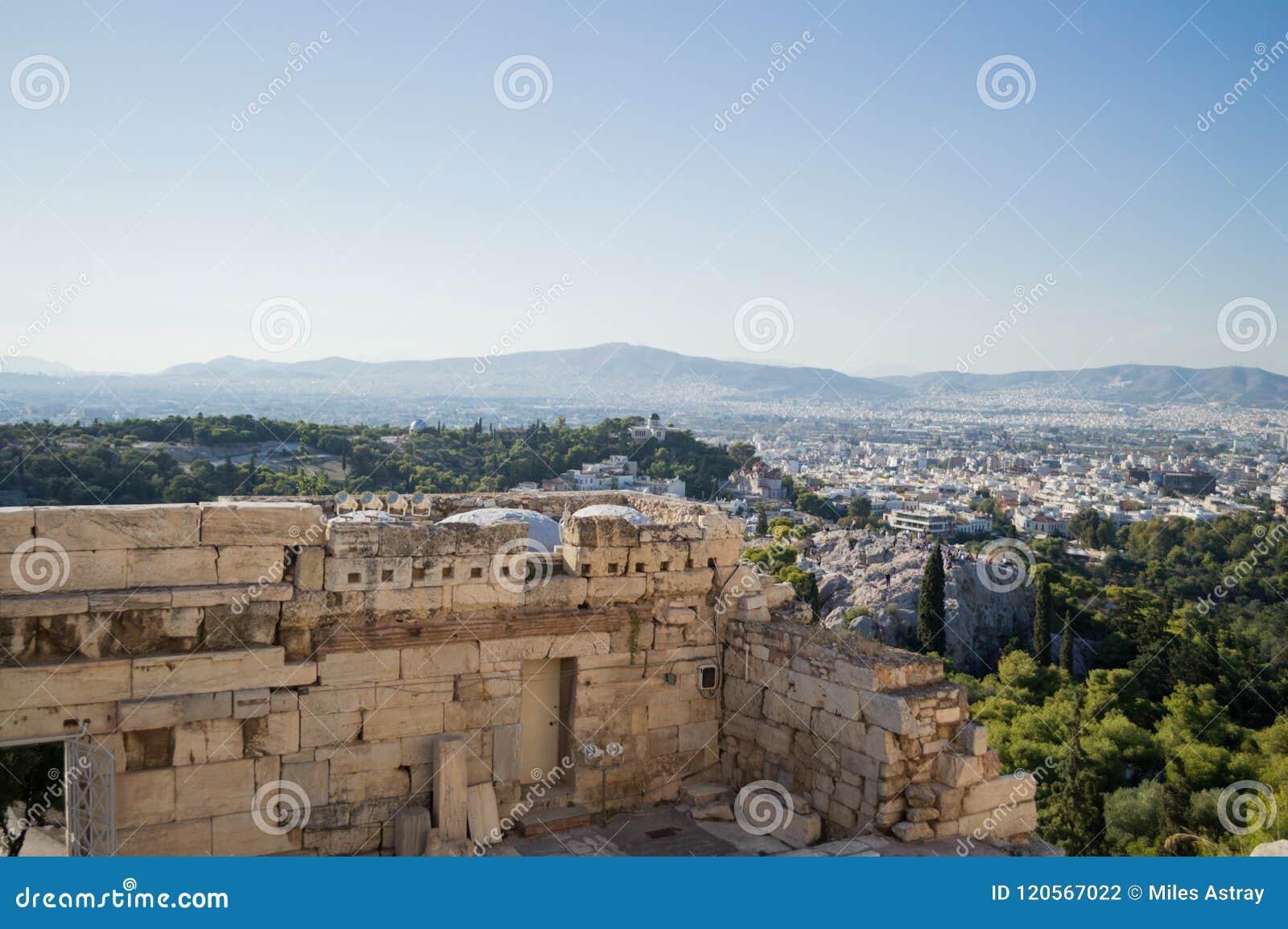Ruins at the Acropolis with Athens Backdrop, Greece Stock Photo - Image ...