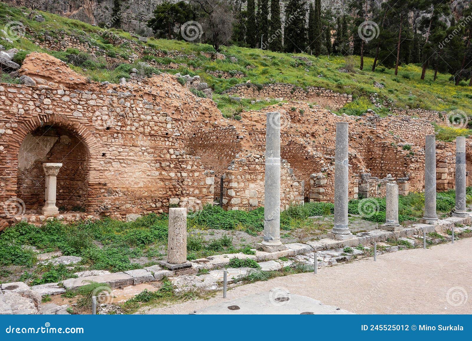 The Ruins of an Ancient Brick-stone Patterned Delphi Wall and the ...